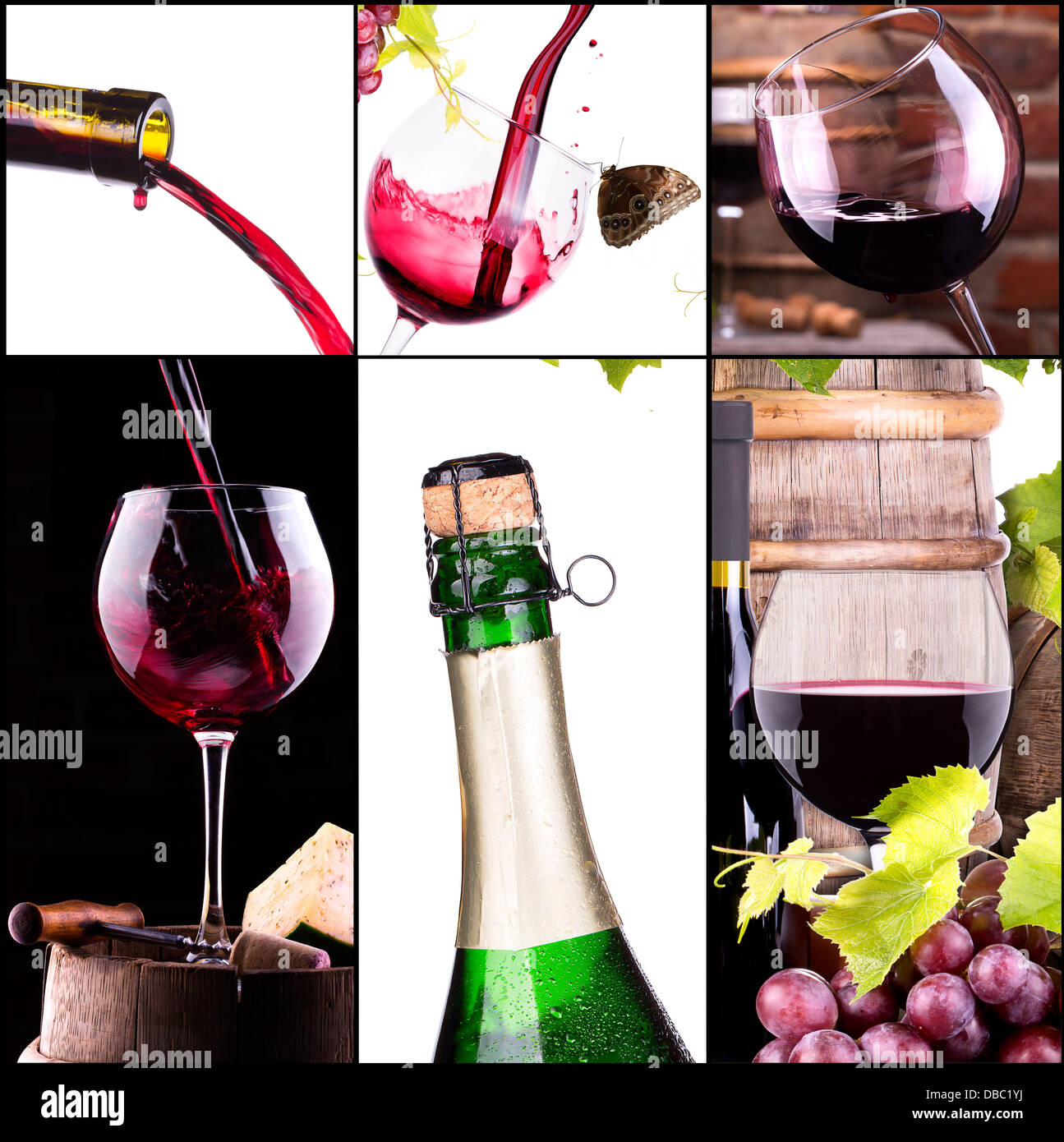 red and white wine, champagne collage with barrel, bottle, food, grape ...