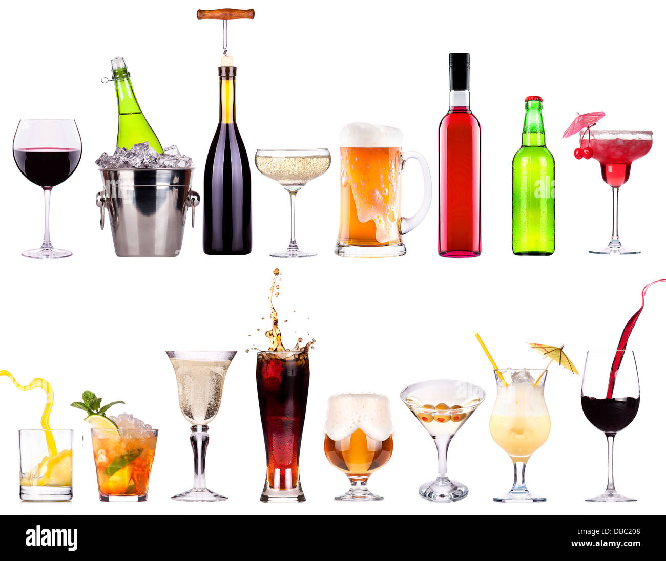 different images of alcohol isolated - beer,martini,champagne,cola,wine ...