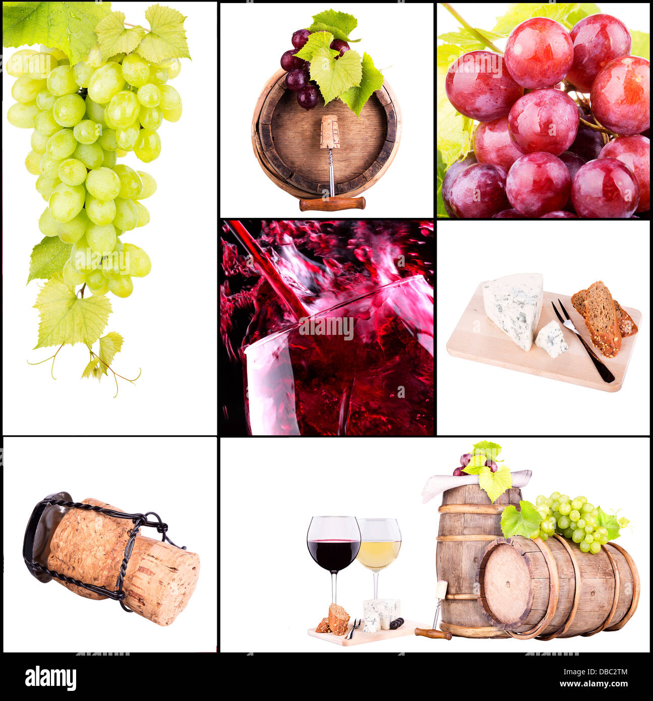 red and white wine, champagne collage with barrel, bottle, food, grape ...