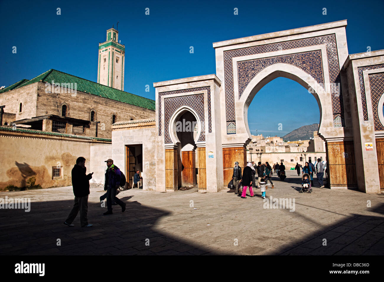 Moroccan gate and mosque. Medina, Fez el Bali, Fez, Imperial city ...