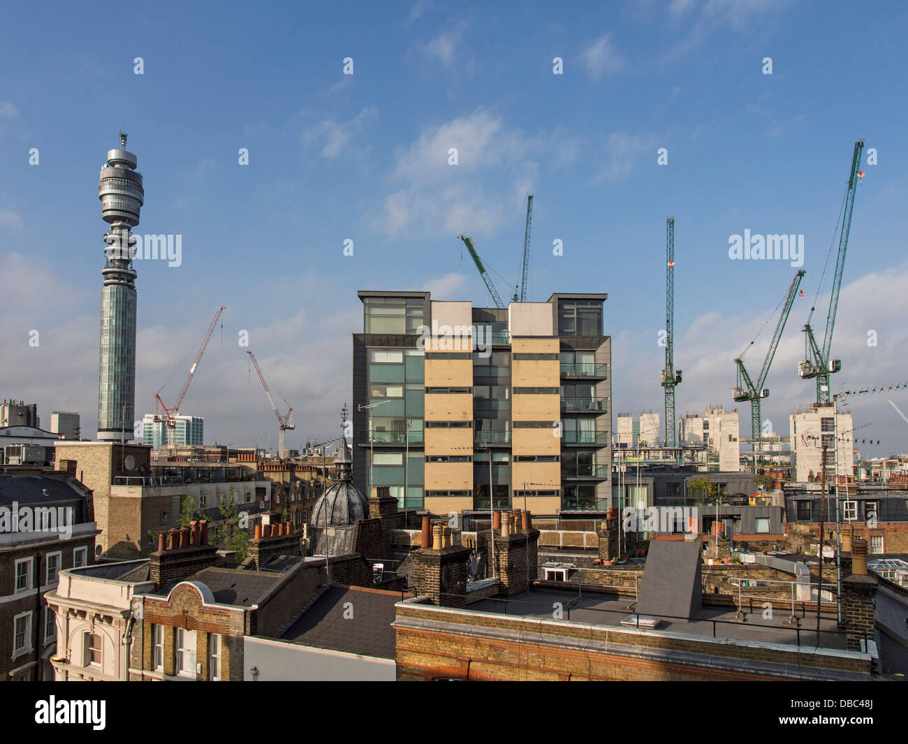 London BT Tower and construction activity in W1 Stock Photo - Alamy