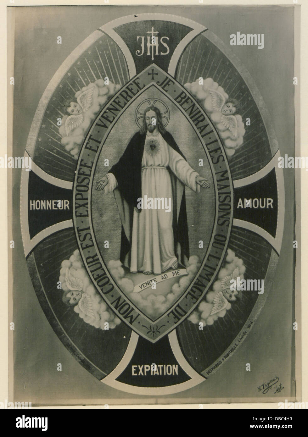 This image shows the emblem of the Sacred Heart, a religious symbol ...