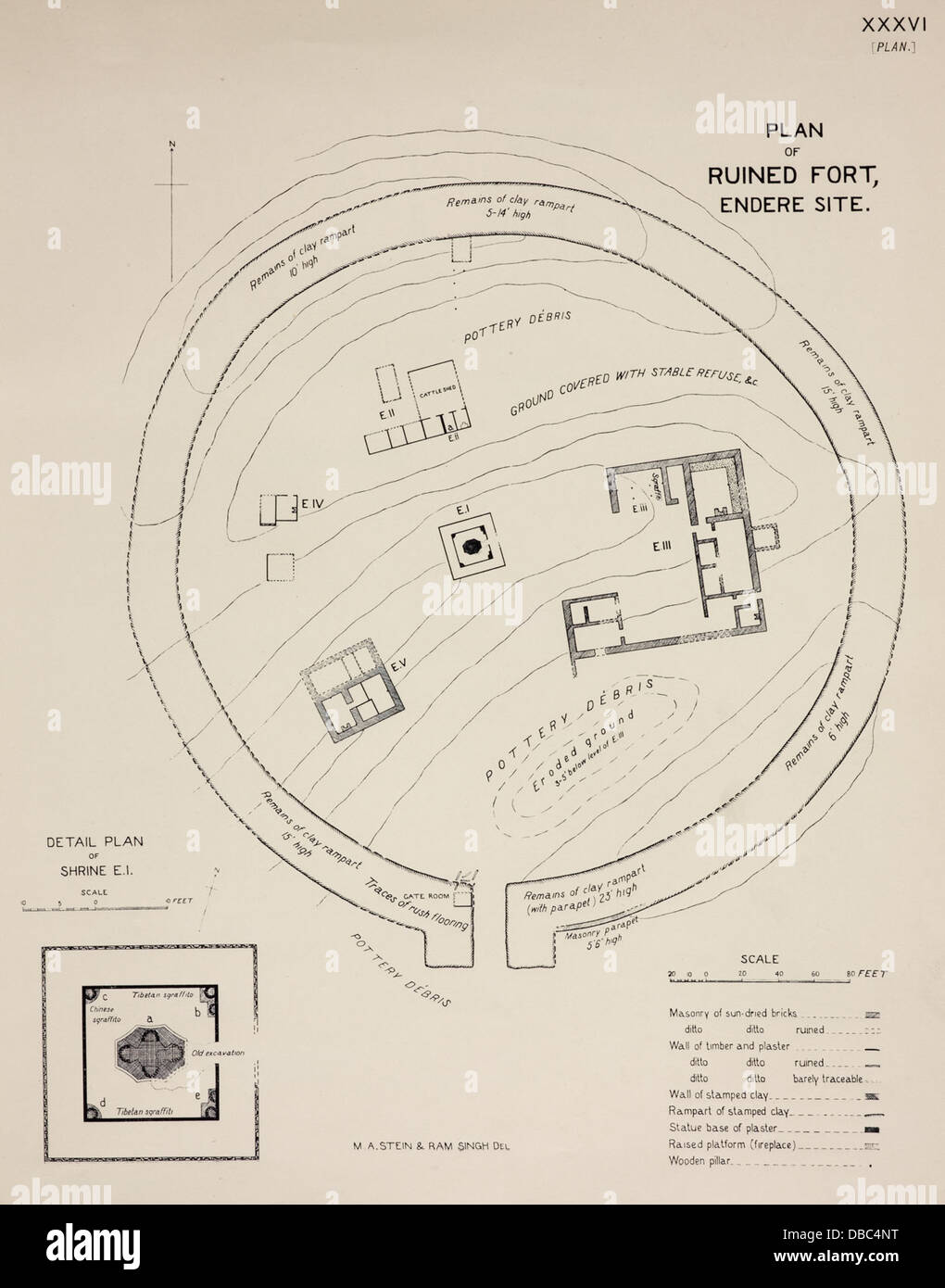 The Endere Fort, shown in this military plan, is a historical ...