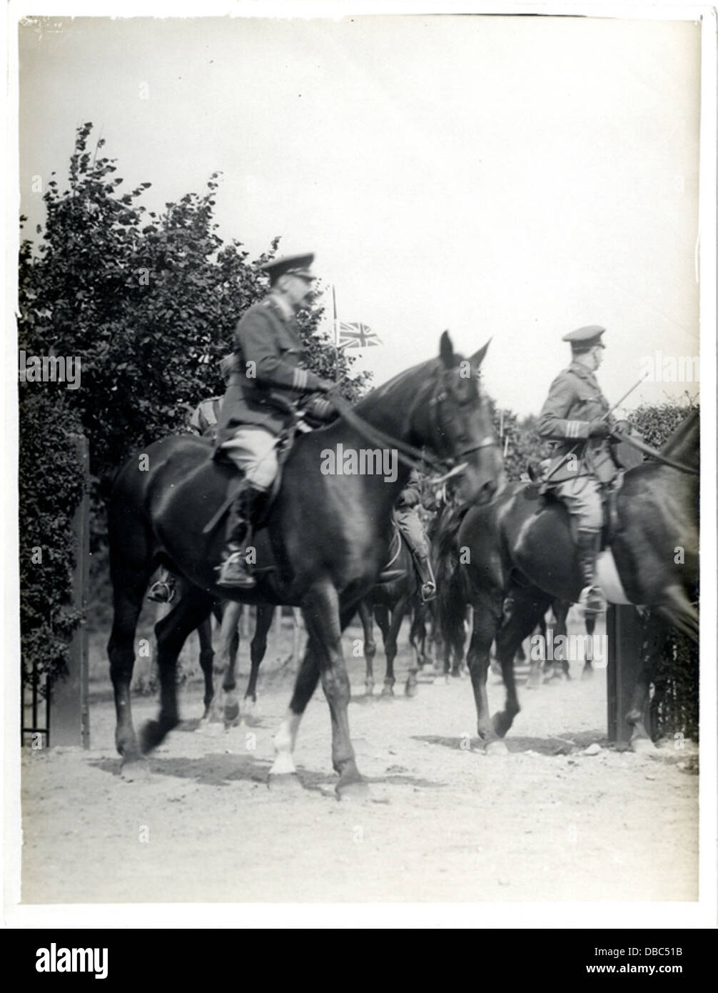 A historical image of Field Marshal Sir John French riding with his A.D ...