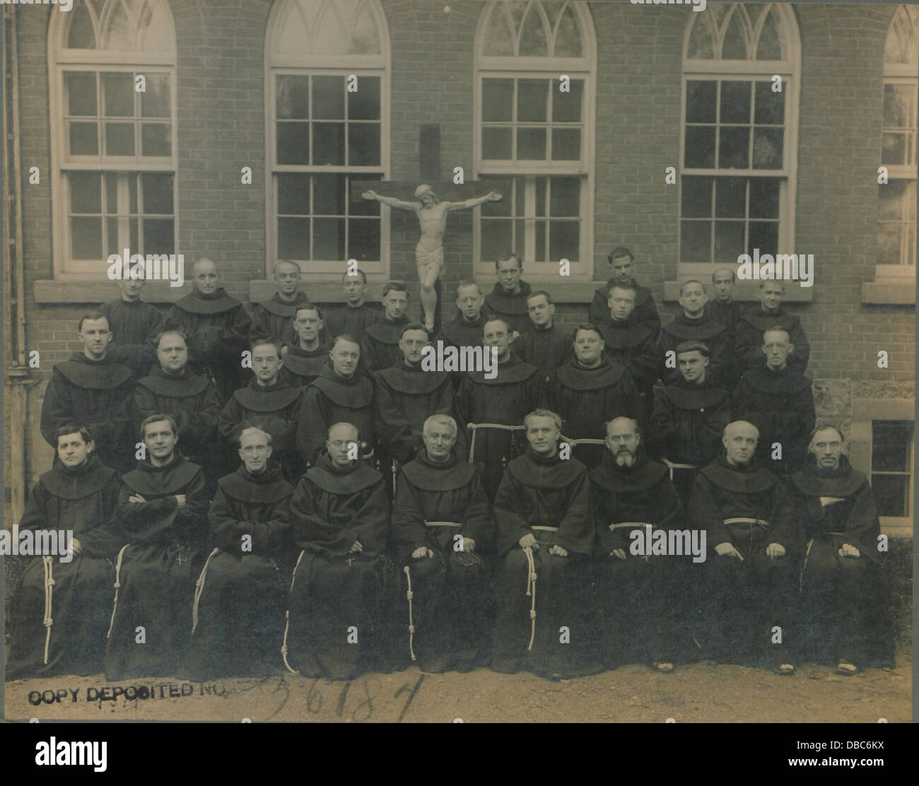 A group of Franciscan fathers, with the Superior General positioned in ...