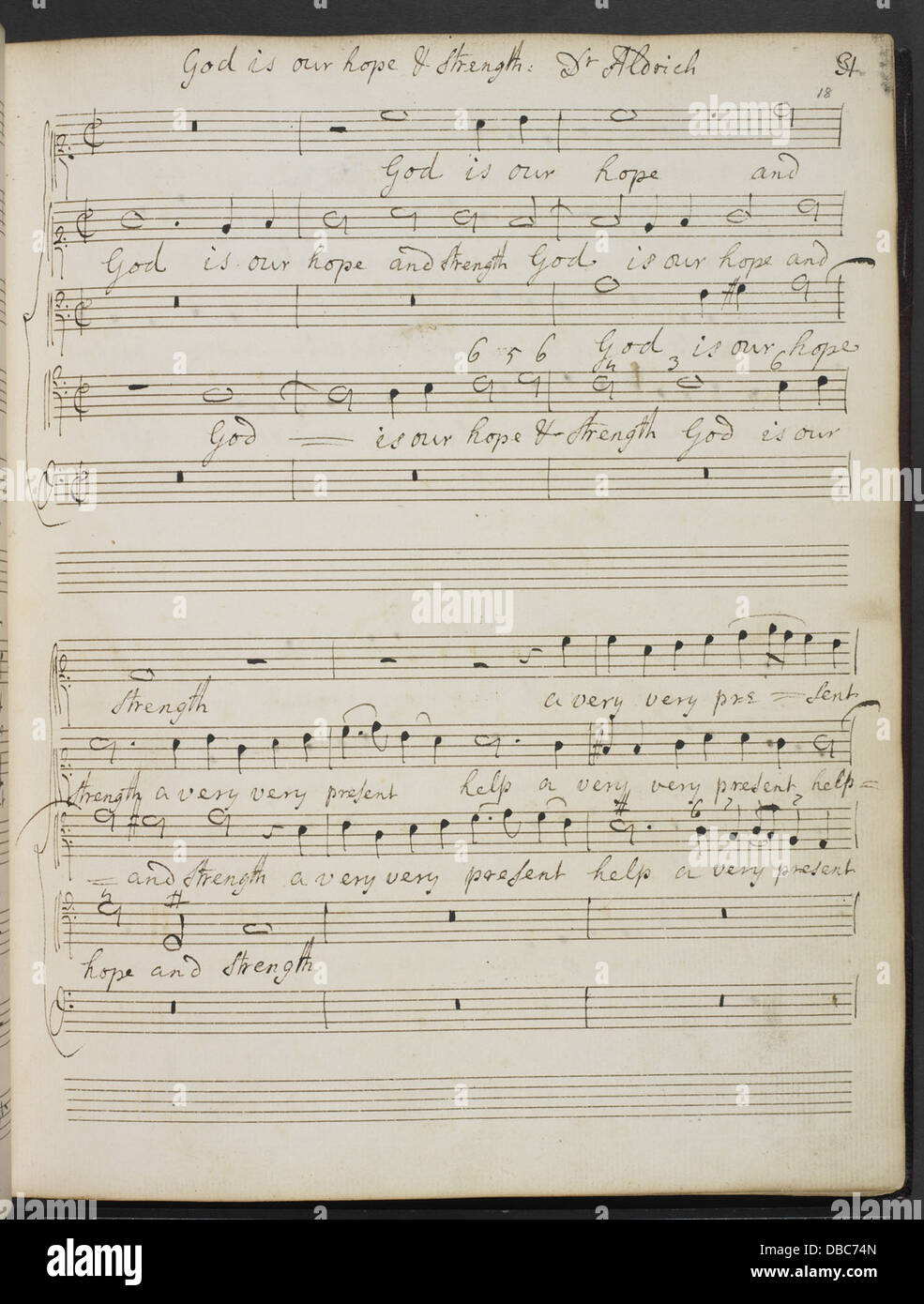 A manuscript by Henry Aldrich containing the phrase 'God is our hope ...