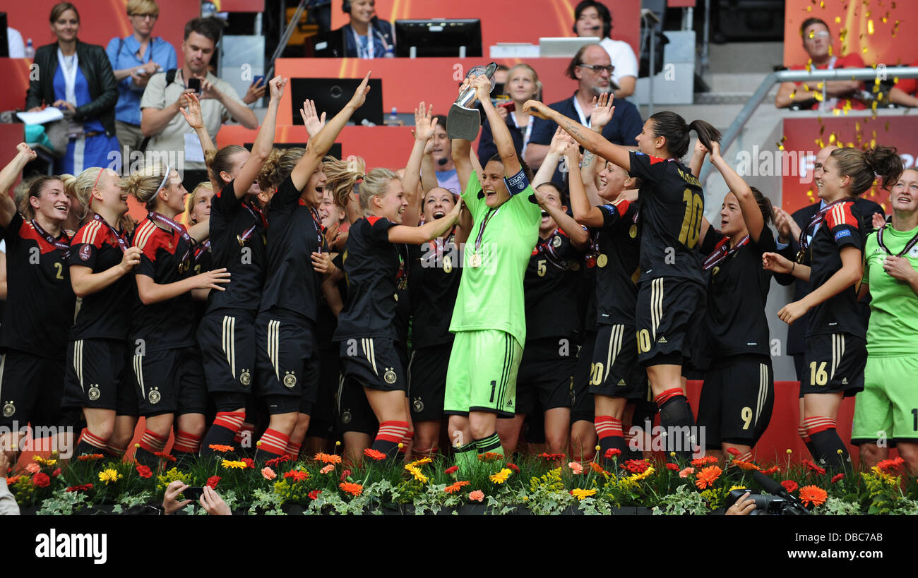 Nadine Angerer of Germany lifts the trophy after winning the UEFA Women ...