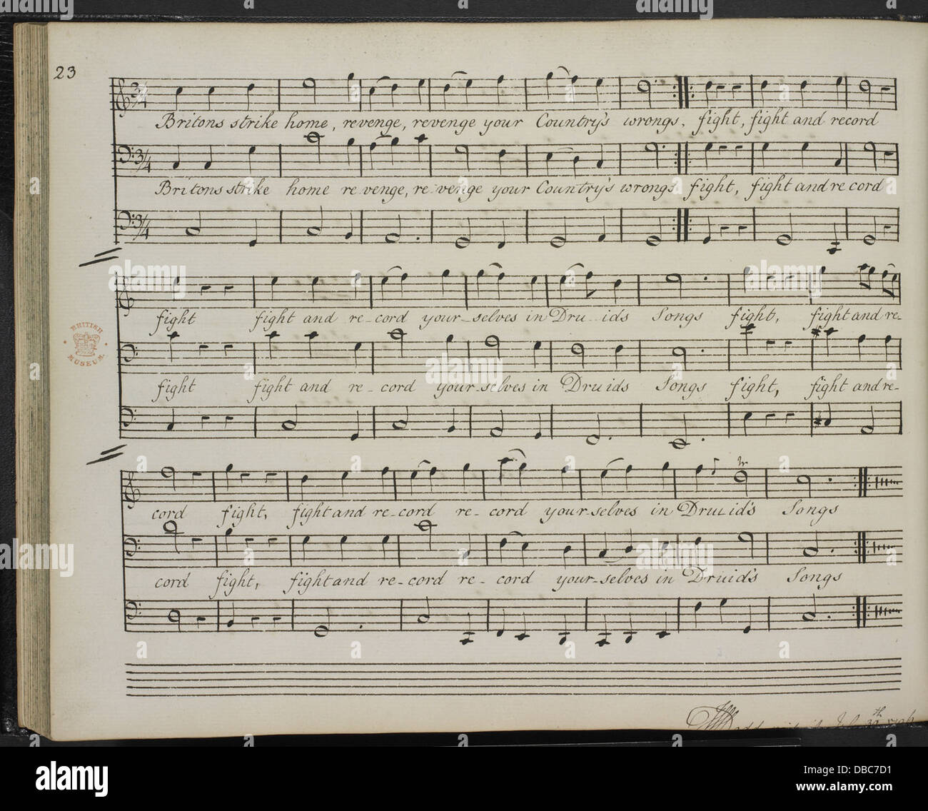 A musical manuscript of 'Bonduca' by Henry Purcell. The composition ...