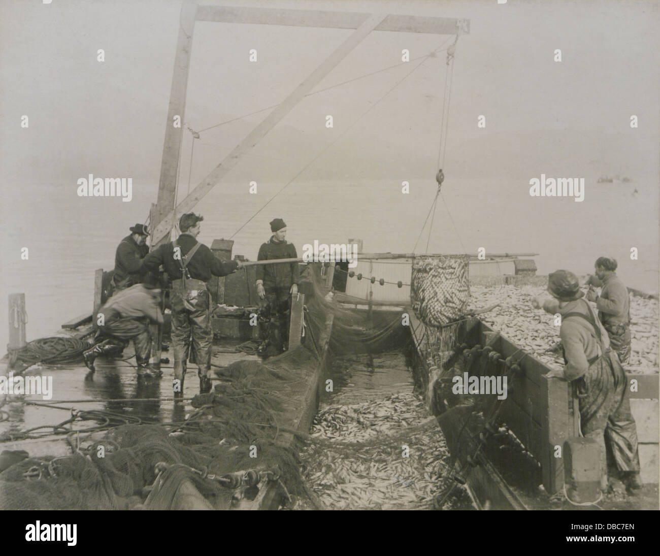 This historical photograph shows herring fishing activities in Prince ...