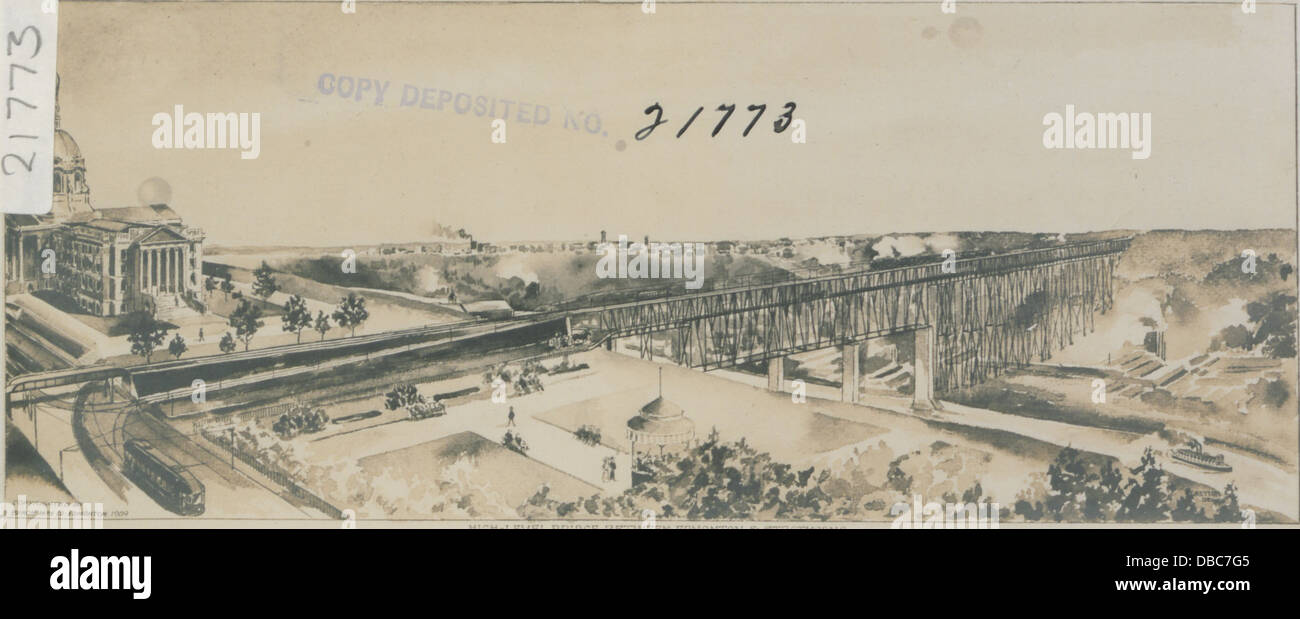 A photograph showing the High Level Bridge connecting Edmonton and ...