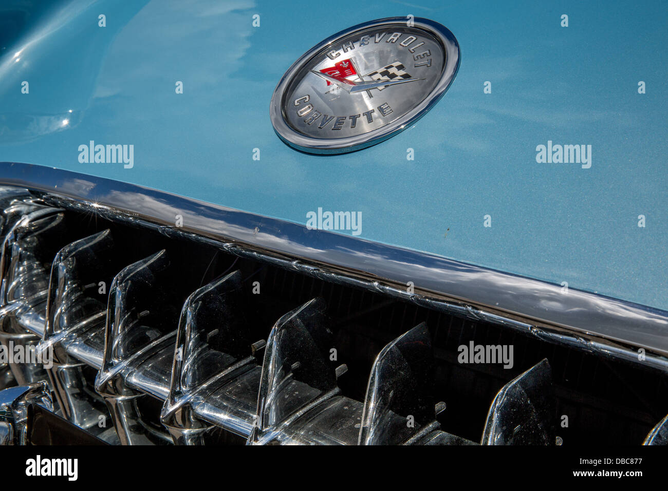 28/07/2013 Chevrolet Corvette car badge on a car at the finish of the ...