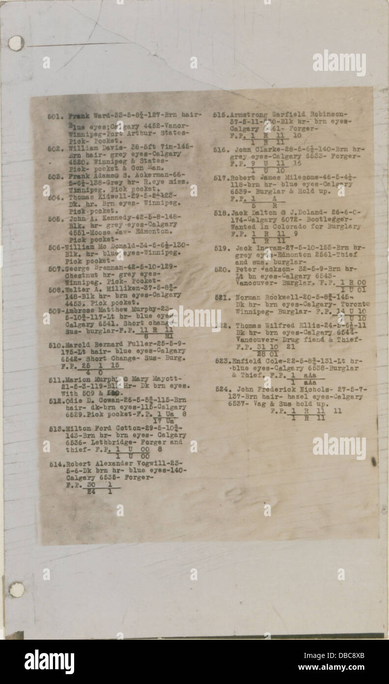 A historical image from the Calgary Identification Department ...