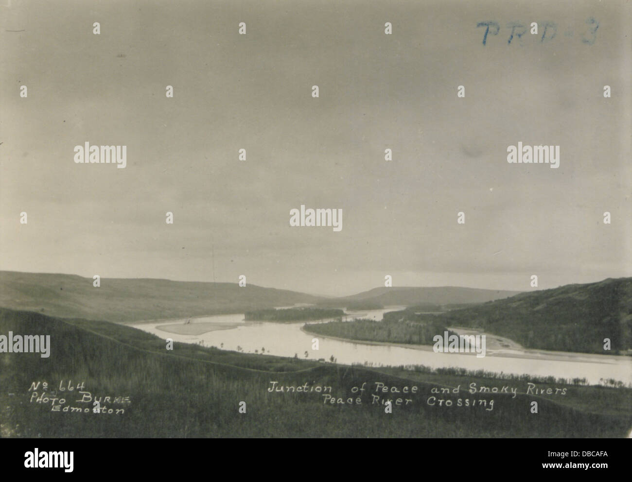 A photograph depicting the junction of the Peace and Smoky Rivers ...