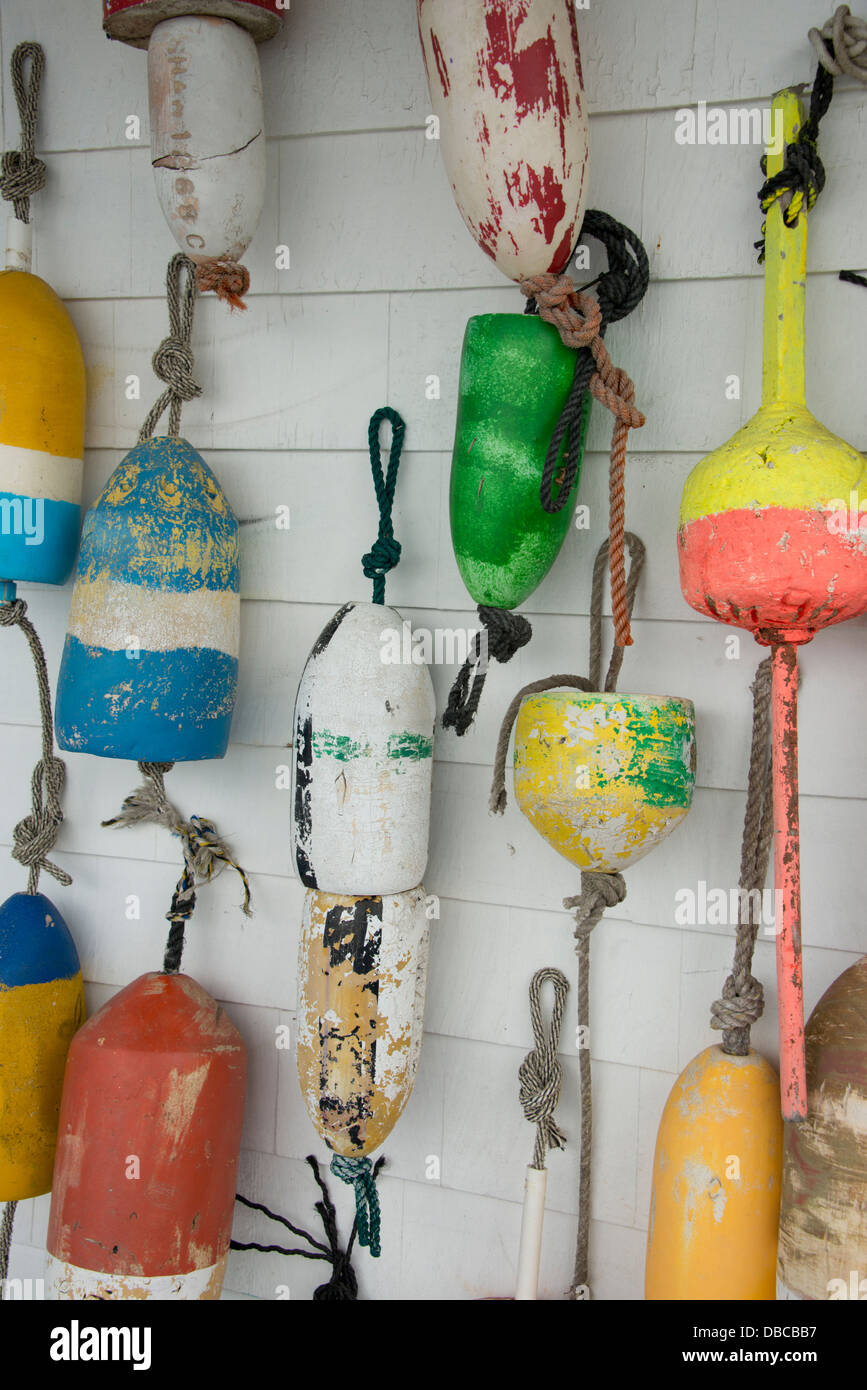 Rhode Island, Block Island. Collection of colorful fishing buoys ...