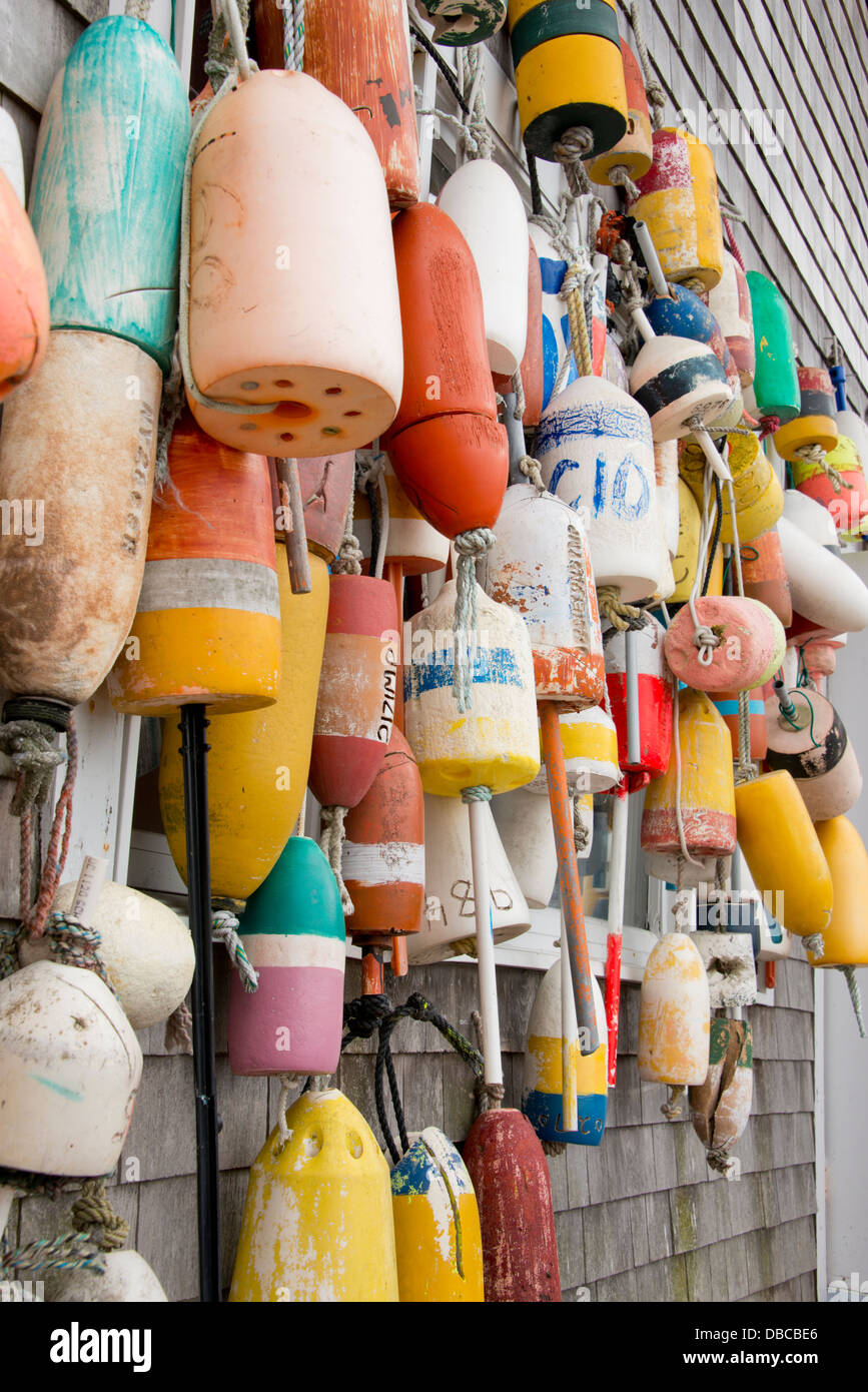 Rhode Island, Block Island. Collection of colorful fishing buoys ...