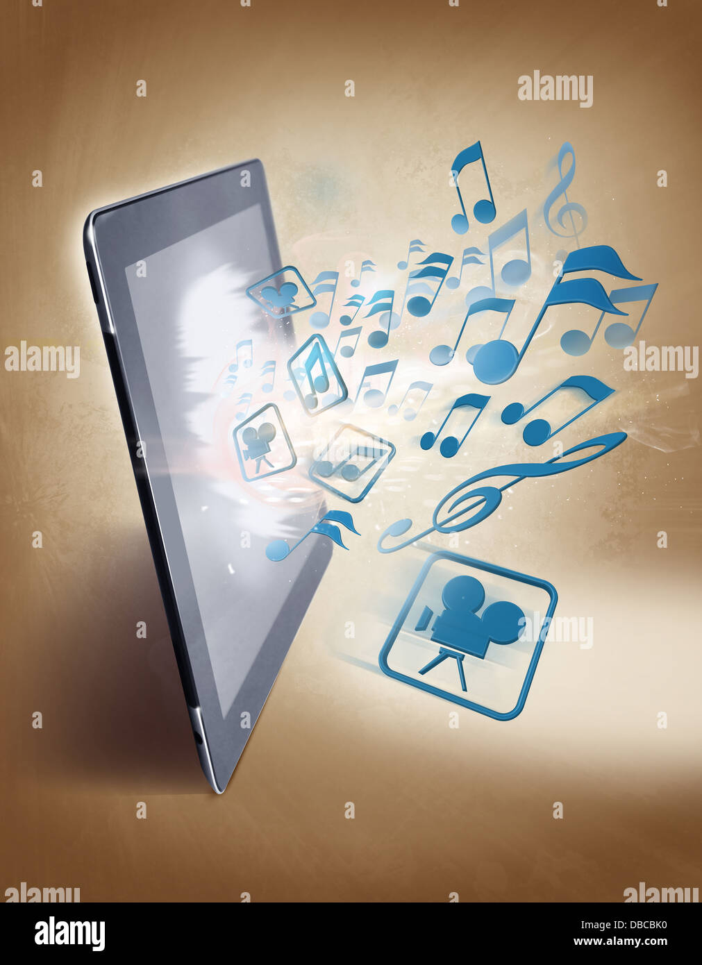 Illustrative image of musical notes and digital table representing ...