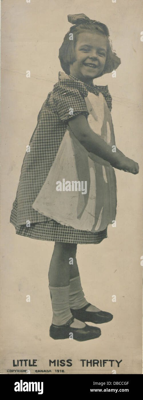 Little Miss Thrifty is a character featured in a vintage advertisement ...