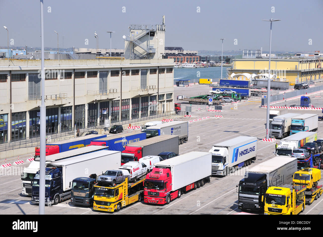 Lorries and heavy vehicles waiting on the dock at the Port of Venice ...