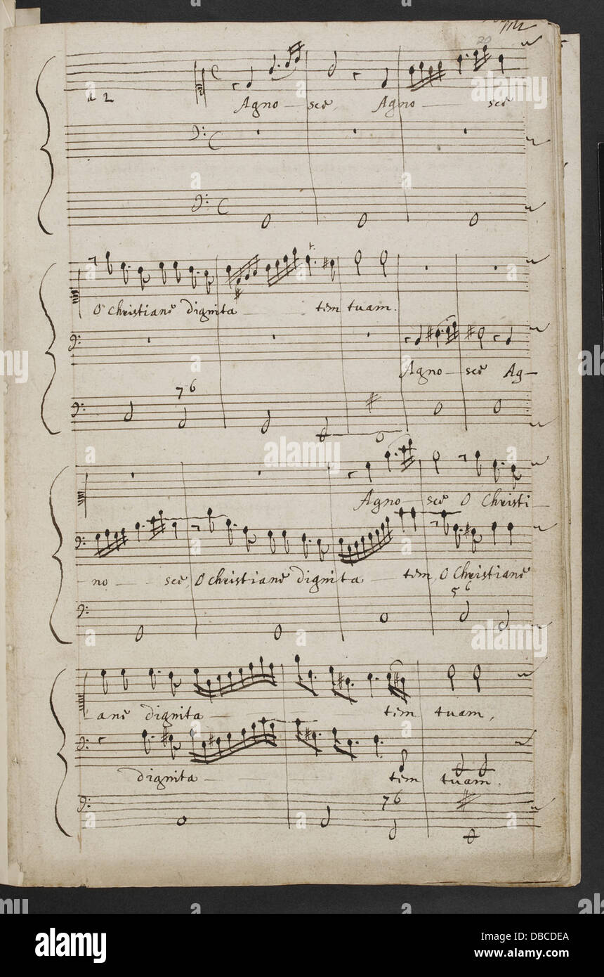 A manuscript page from Matthew Locke's work 'Agnosce O Christiane ...