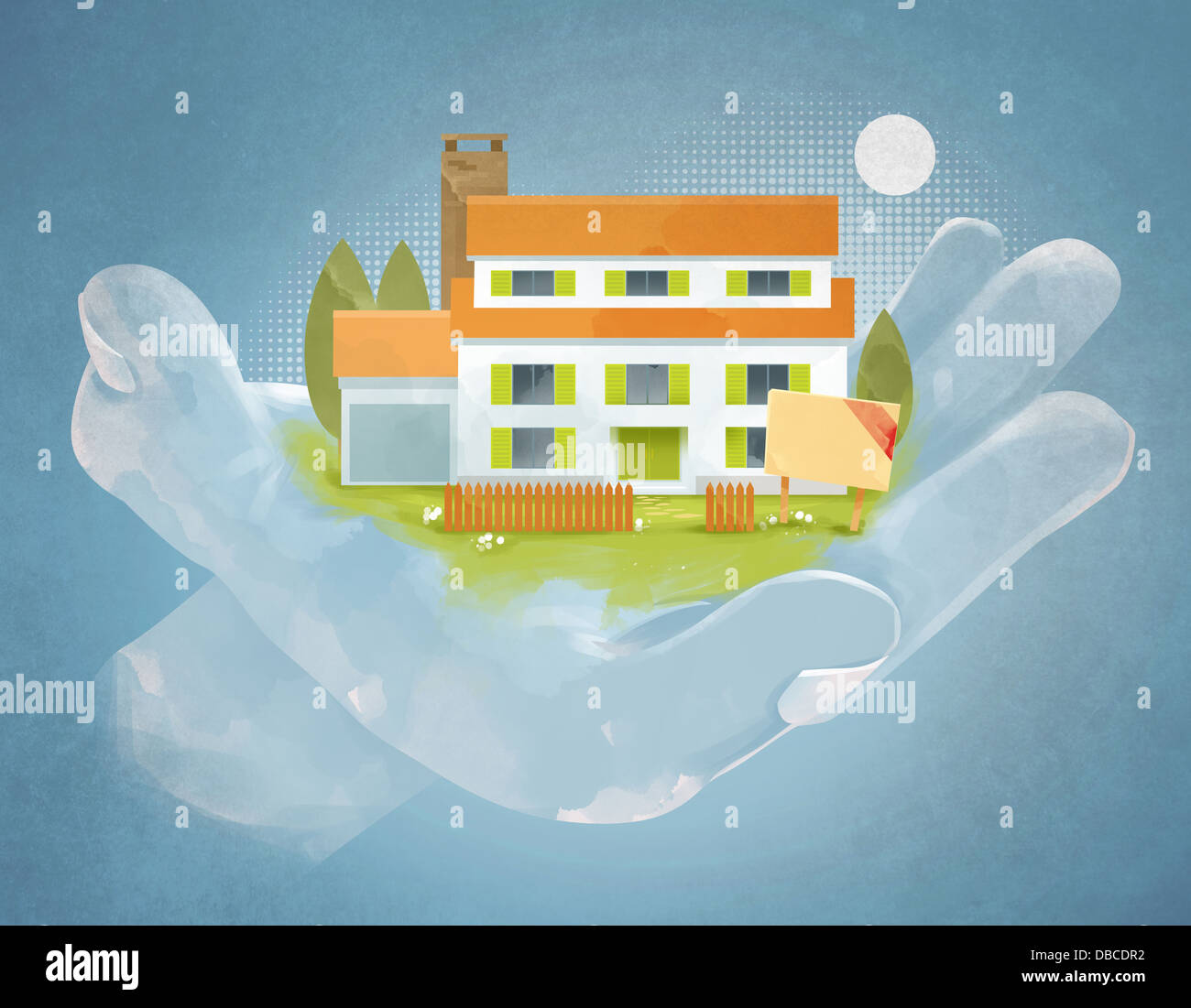Illustrative image of hand holding house representing home insurance ...