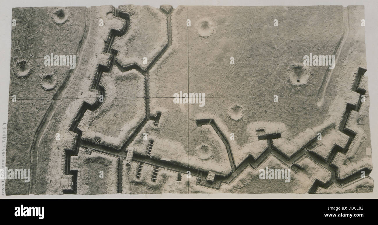 A model depicting a front-line trench system from World War I, showing ...