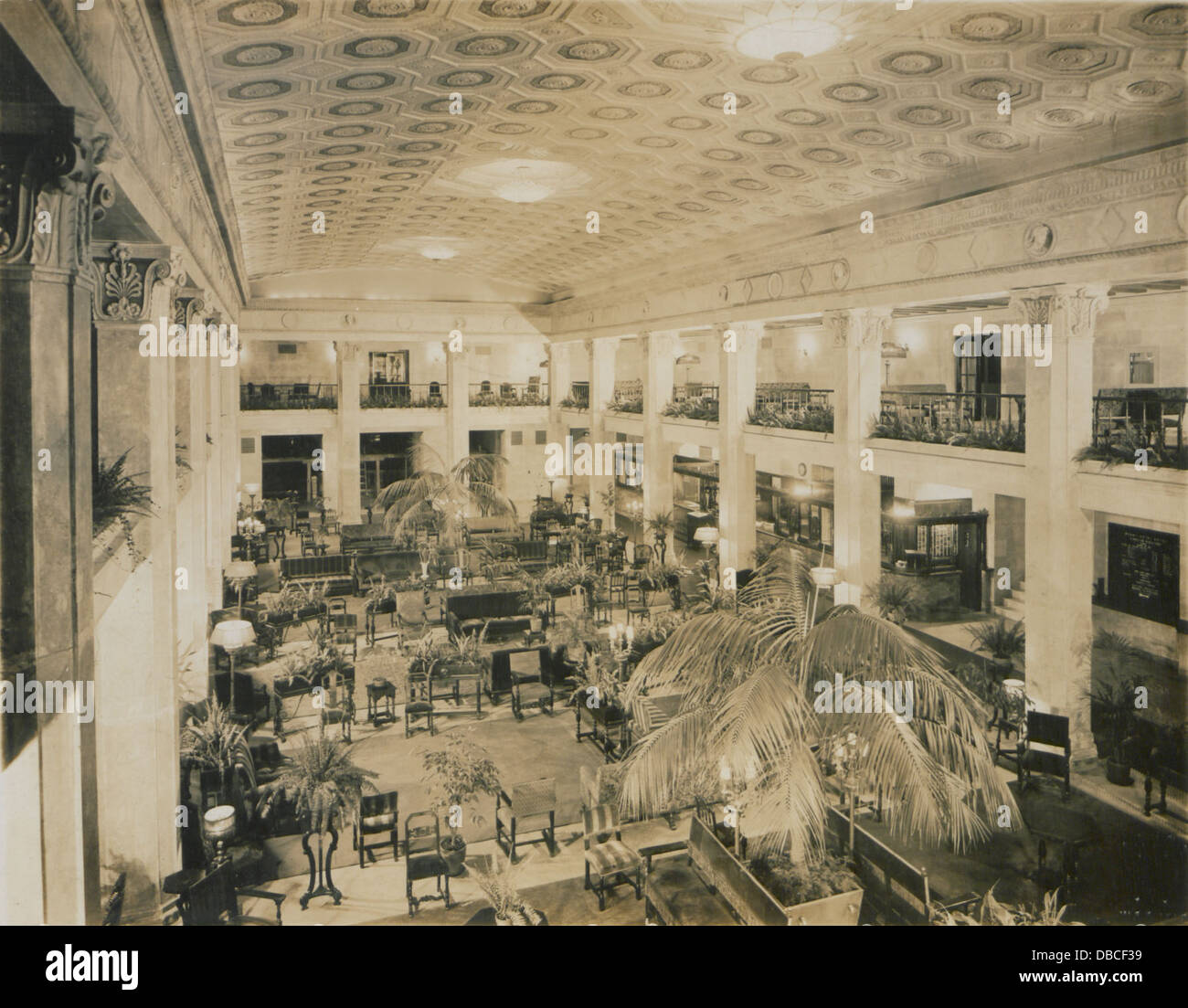 A photograph of the Mount Royal Hotel lobby, with a view looking south ...