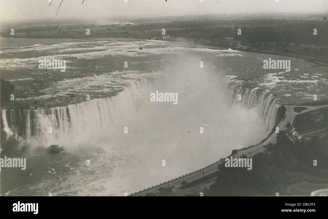 This aerial photograph captures Niagara Falls from above, showcasing ...