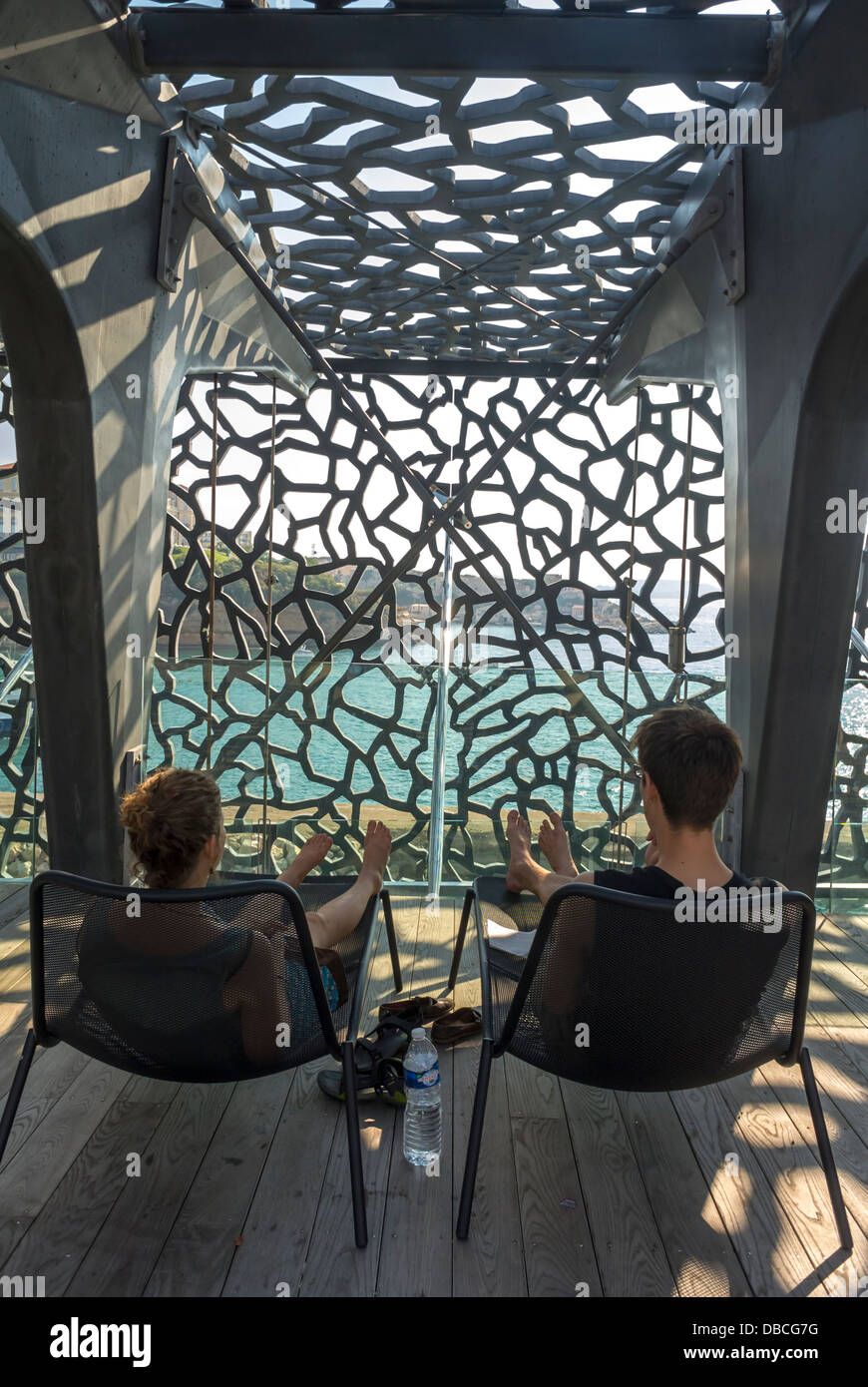 Marseille France, Couple Relaxing inside Modern Architecture , MUCEM ...