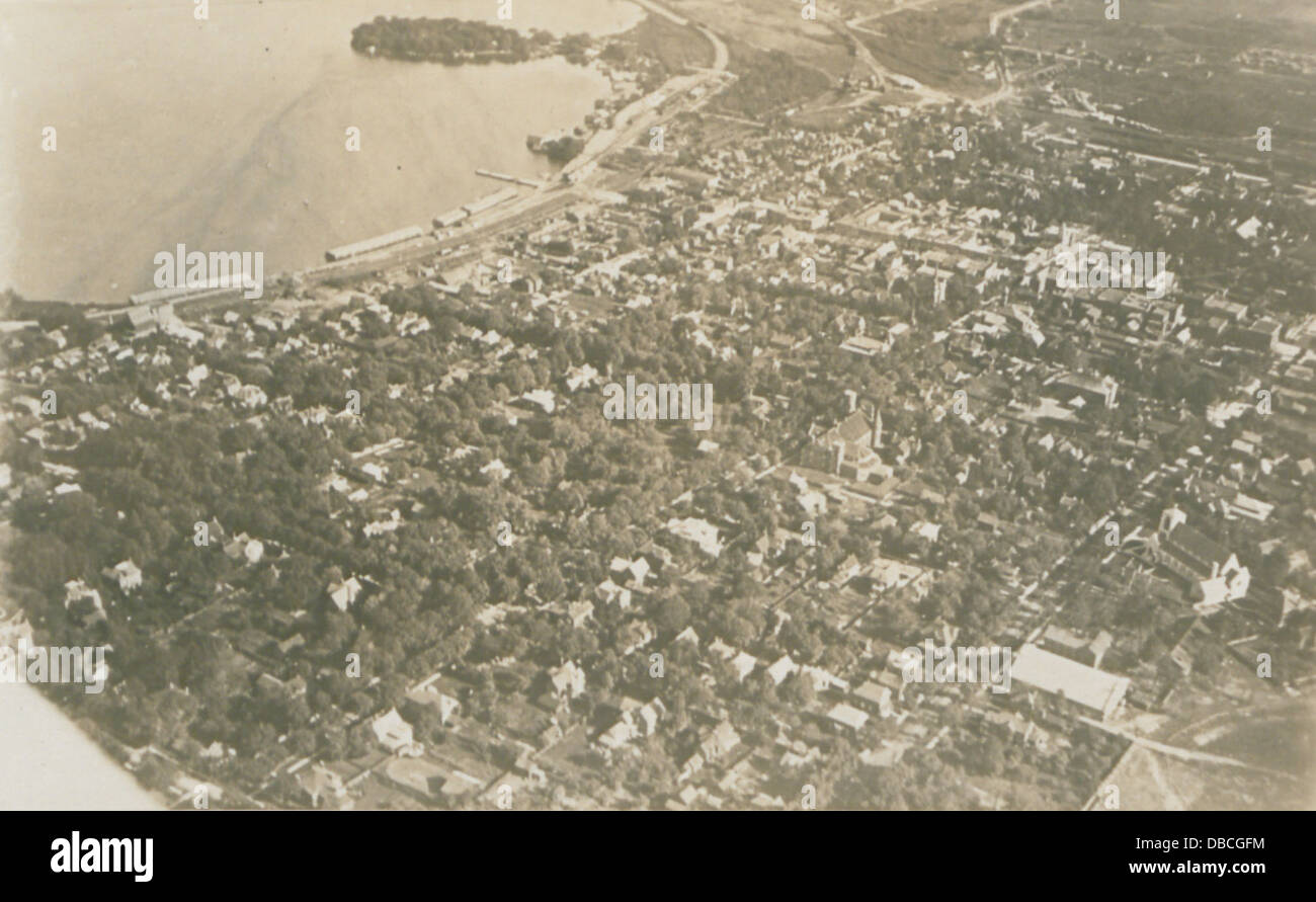 This aerial photograph captures a panoramic view of Orillia, Ontario ...