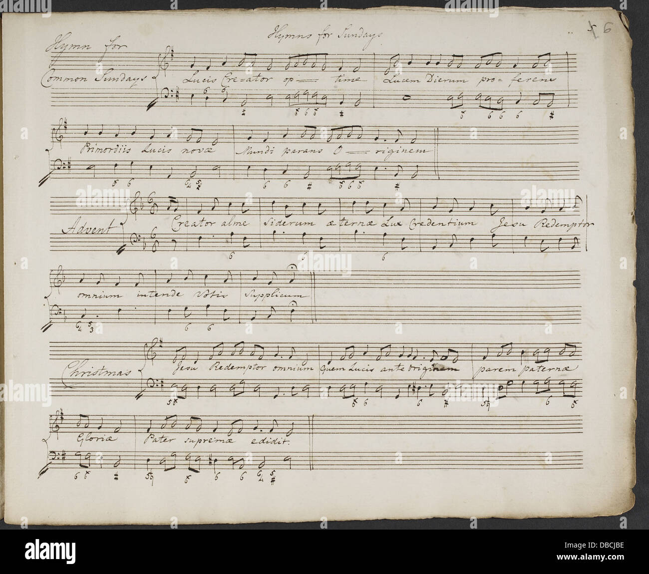This manuscript page shows 'Hymns for Sundays' by Samuel Webbe the ...