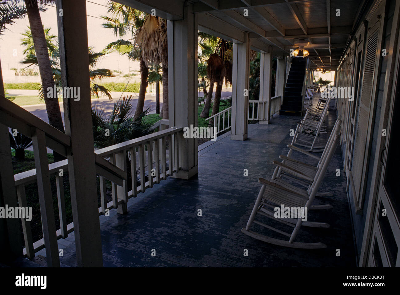 Front porch and rocking chairs at the historic Tarpon Inn at Port ...