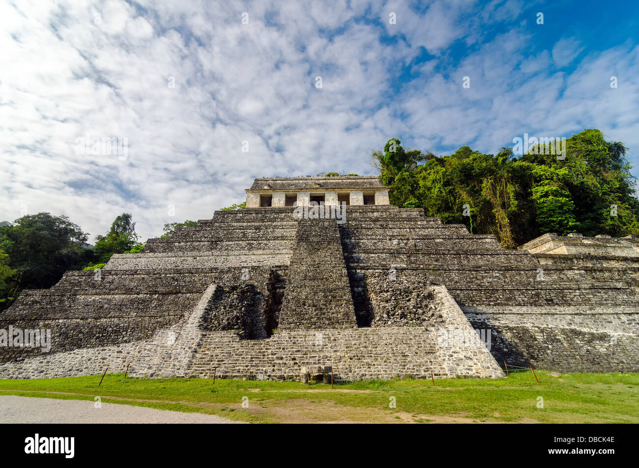A straight on view of the Temple of Inscriptions at Palenque in Chiapas ...