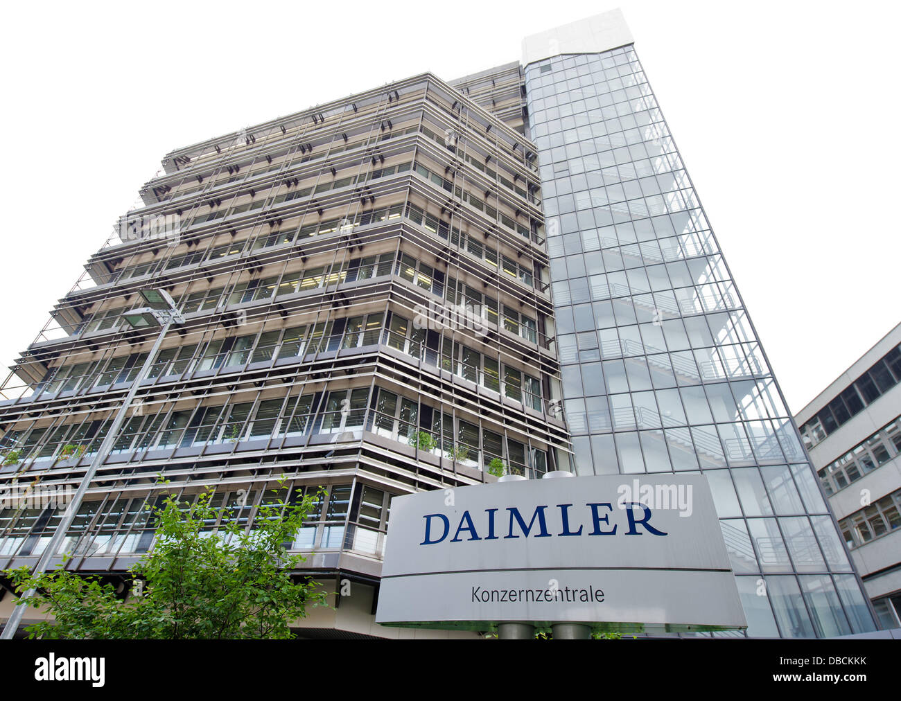 A sign with the lettering 'Daimler Headquarters' of company Daimler is ...