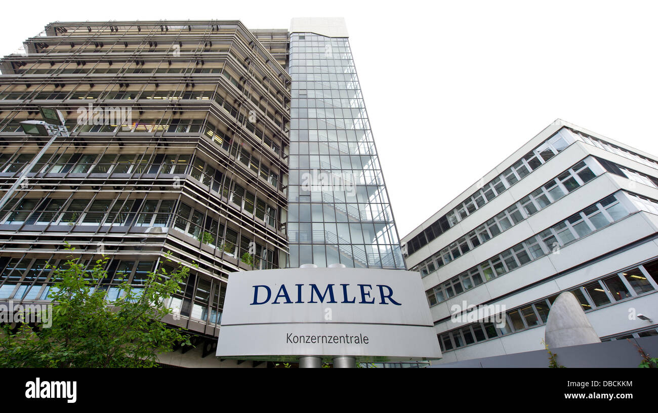 A sign with the lettering 'Daimler Headquarters' of company Daimler is ...