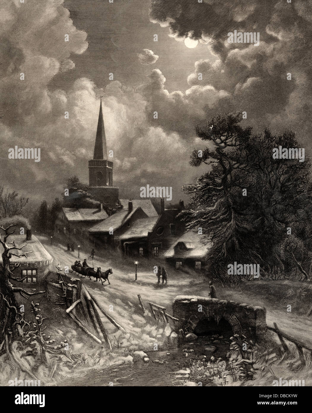 A moon light sleigh ride, circa 1850 Stock Photo - Alamy