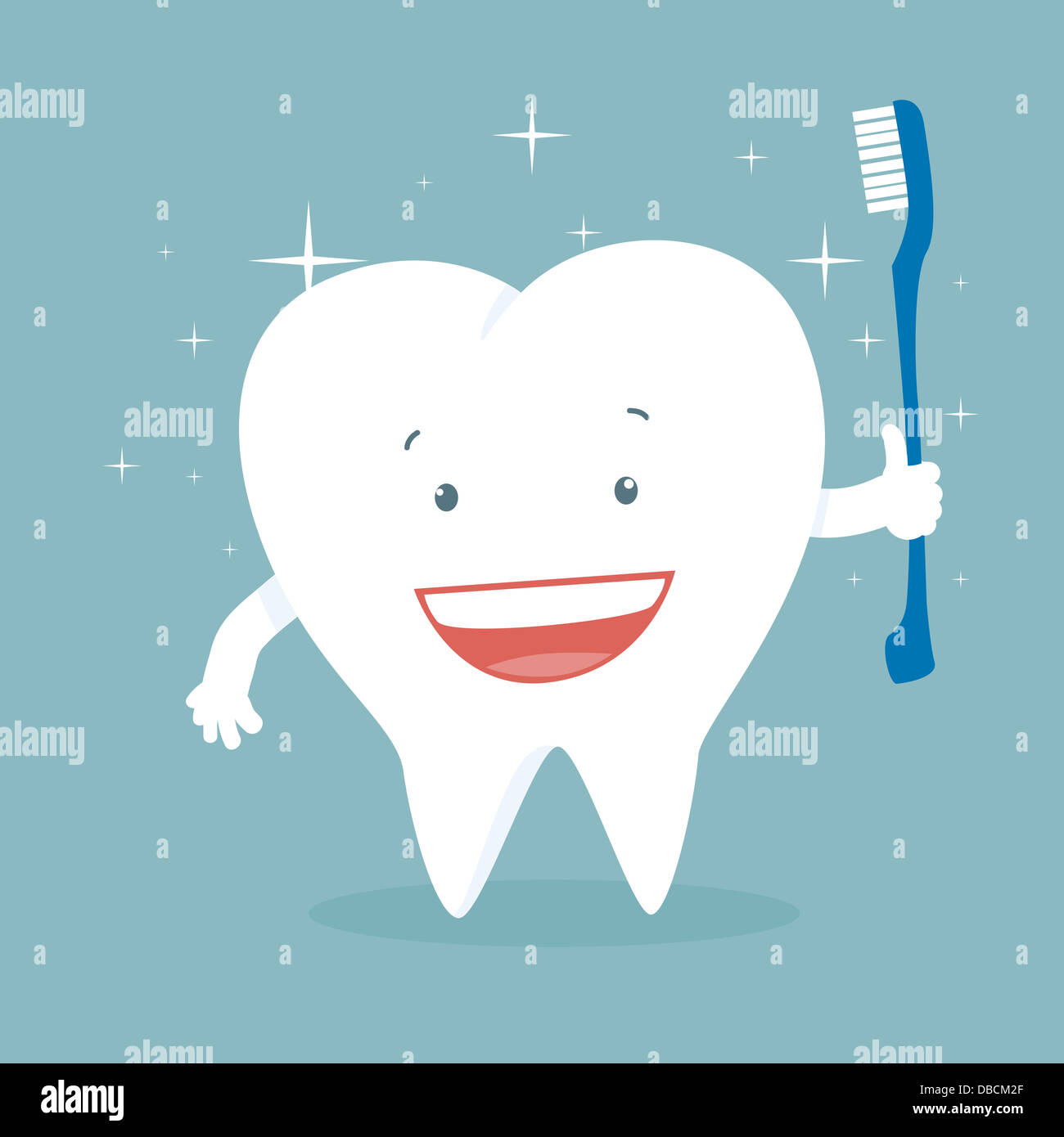 Vector illustration of a health smiling cartoon tooth holding a ...
