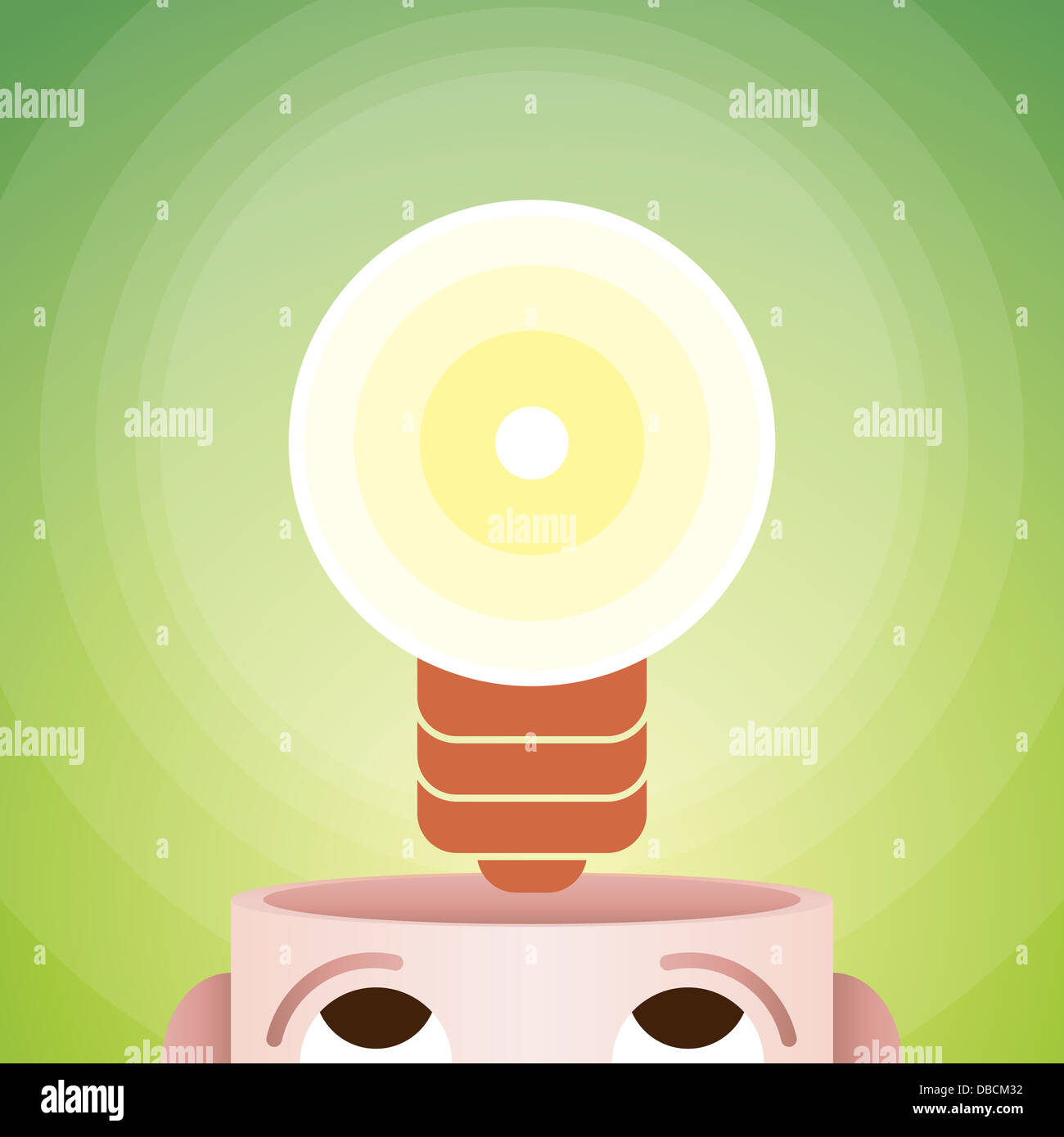 Vector illustration of an abstract lightbulb comes out from a man's ...