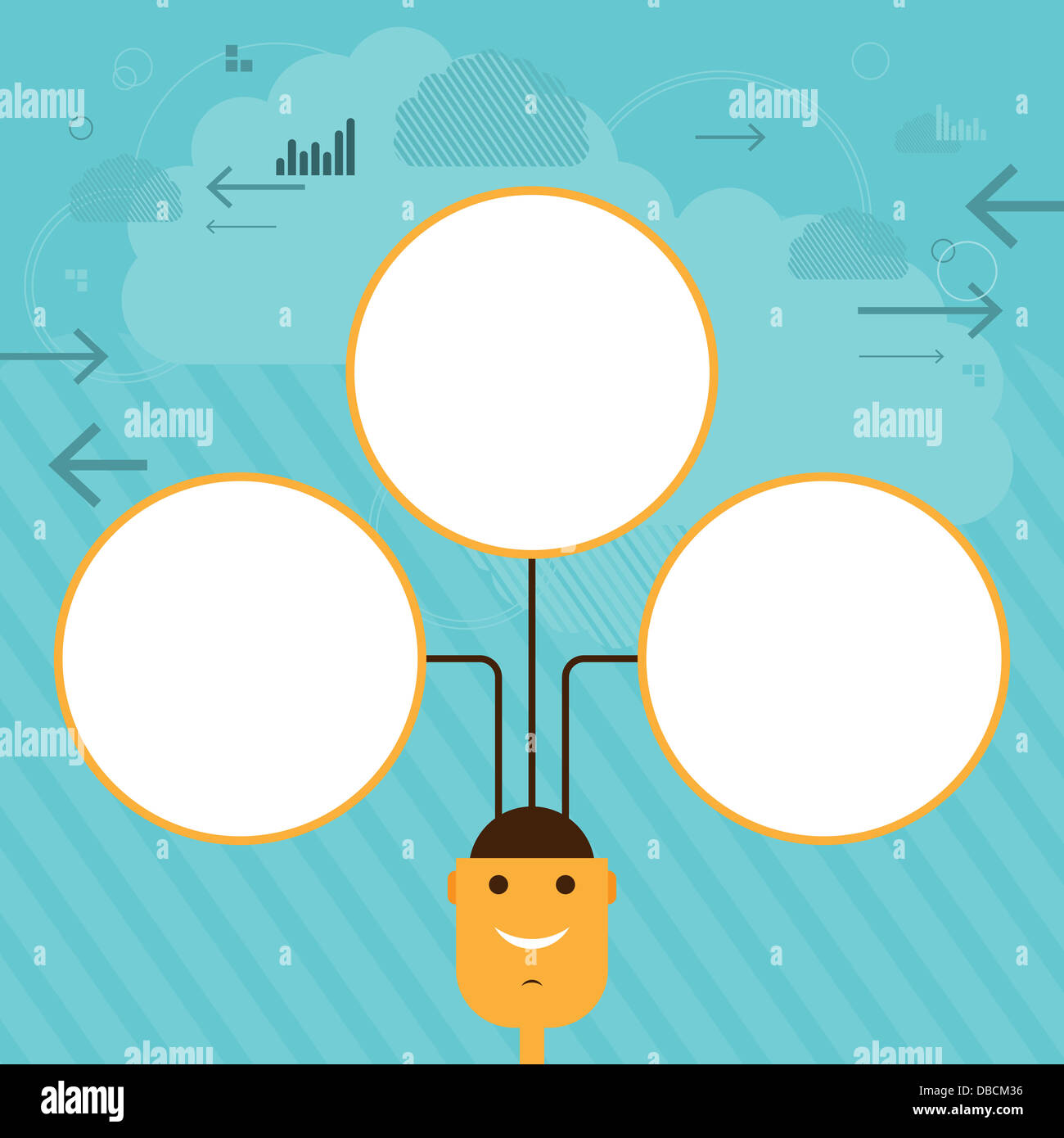 Vector illustration of thought bubbles connected to a man's brain Stock ...