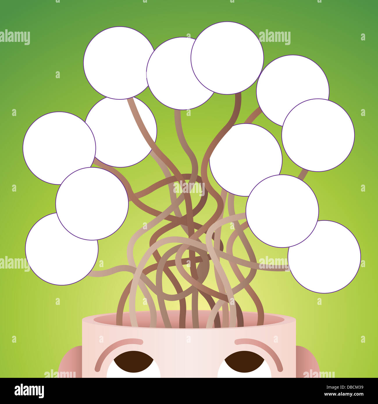 Vector illustration of many various abstract thoughts from a man's head ...