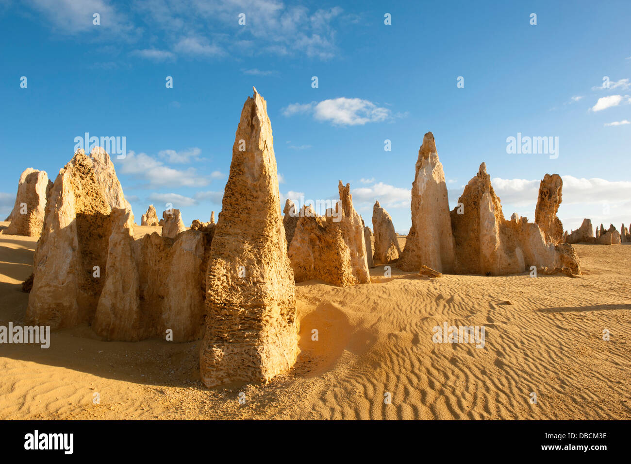 Sandstone pillars of the Pinnacles Desert in the heart of the Nambung ...