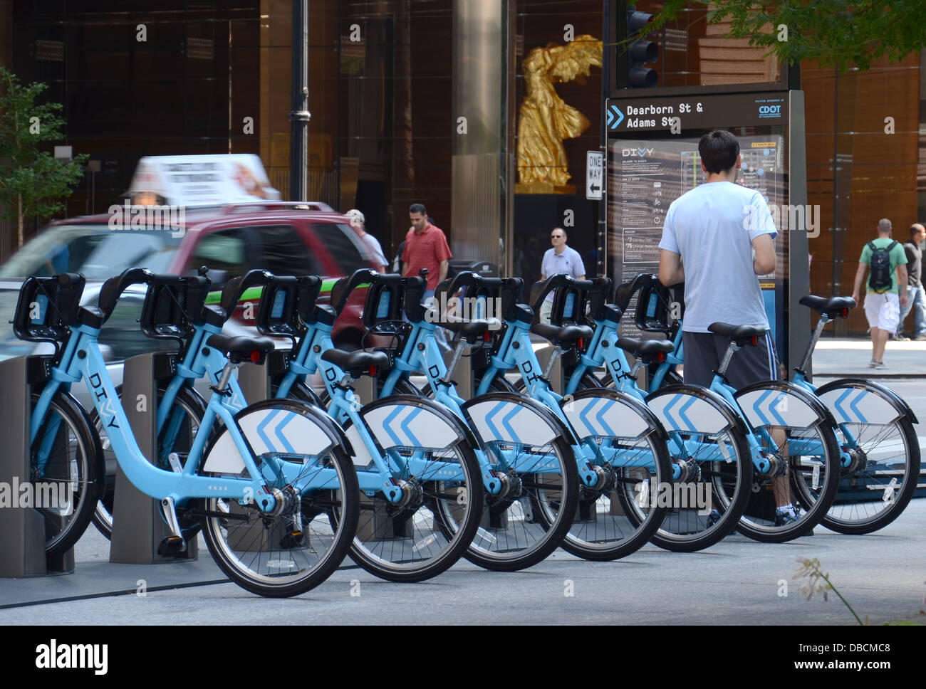 CHICAGO - JULY 18: Bicycle rental station in downtown Chicago, shown ...