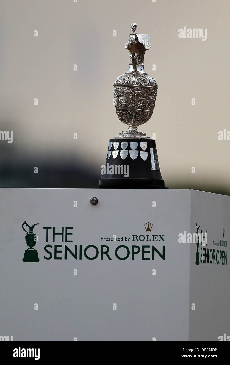 Southport, UK. 28th July, 2013. The Senior Open Trophy on display at ...