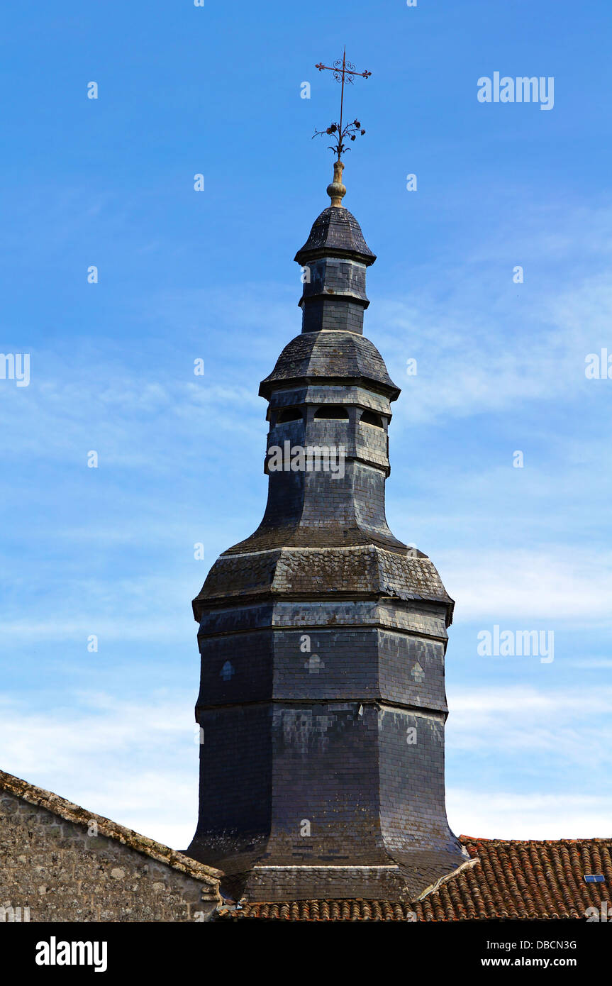 Leaning bell tower of Mortemart church, one of the most beautiful ...