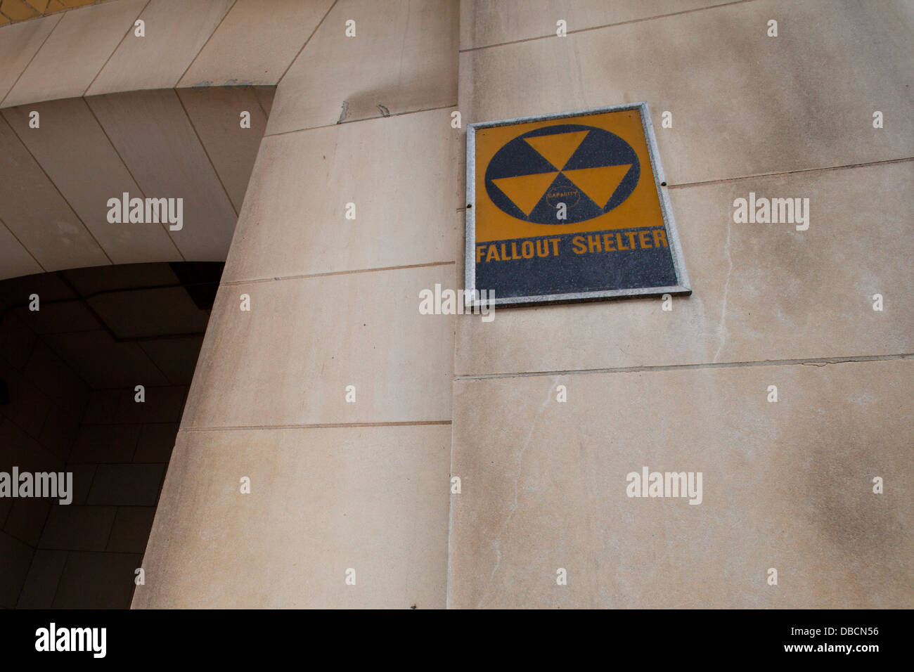 Fallout shelter sign on building entrance - Washington DC USA Stock ...