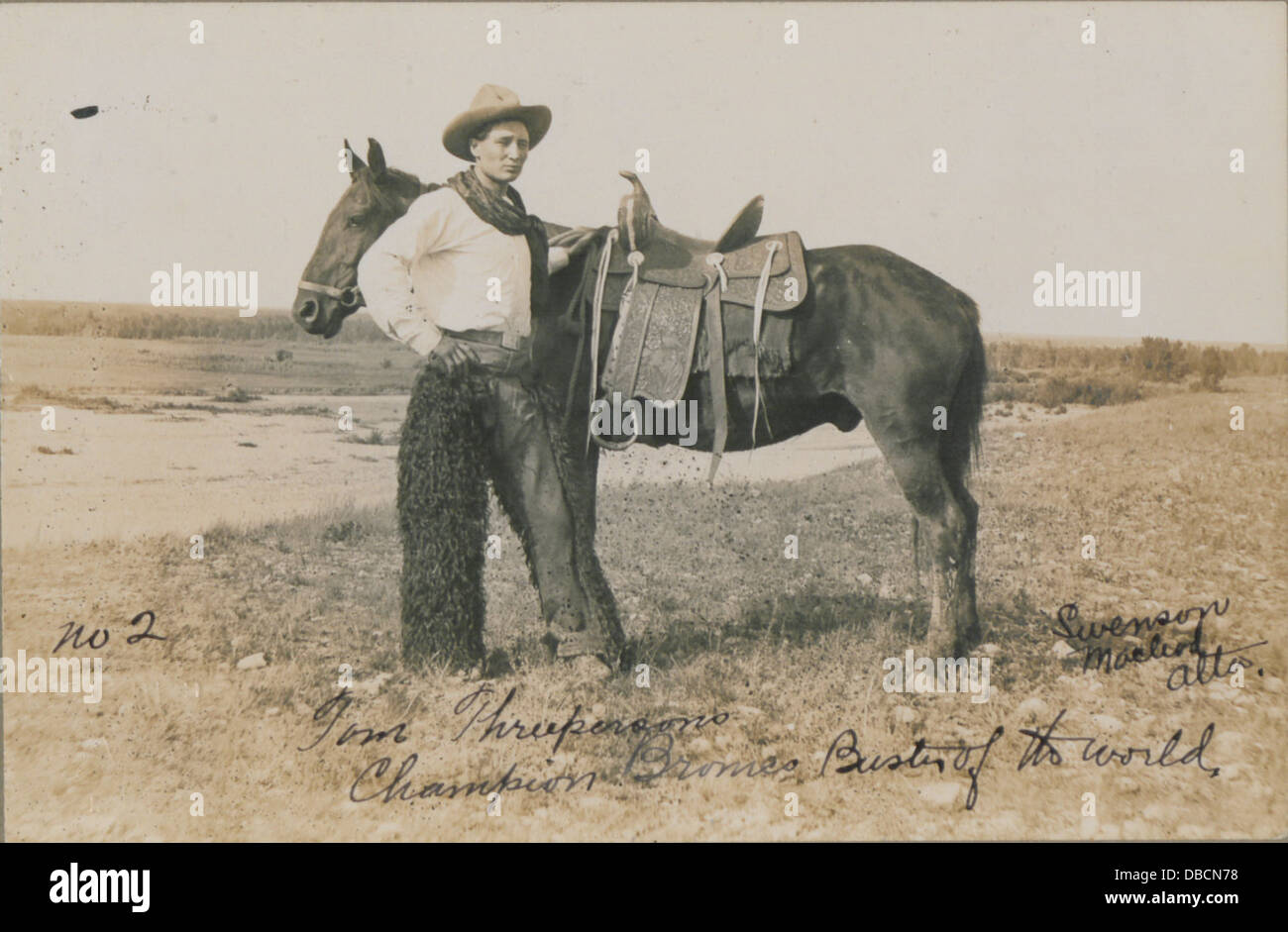 This image features Tom Threepersons, a renowned champion bronco buster ...