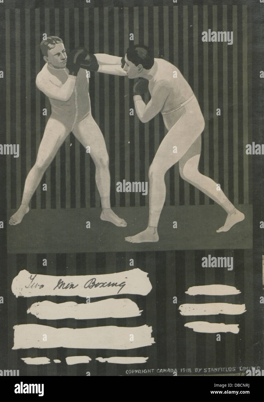 A vintage photograph depicting two men boxing in a match. The image ...