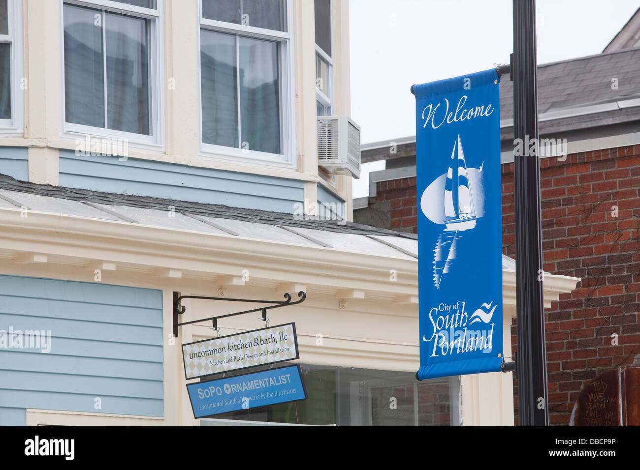 A banner that reads "Welcome City of South Portland" is pictured in ...