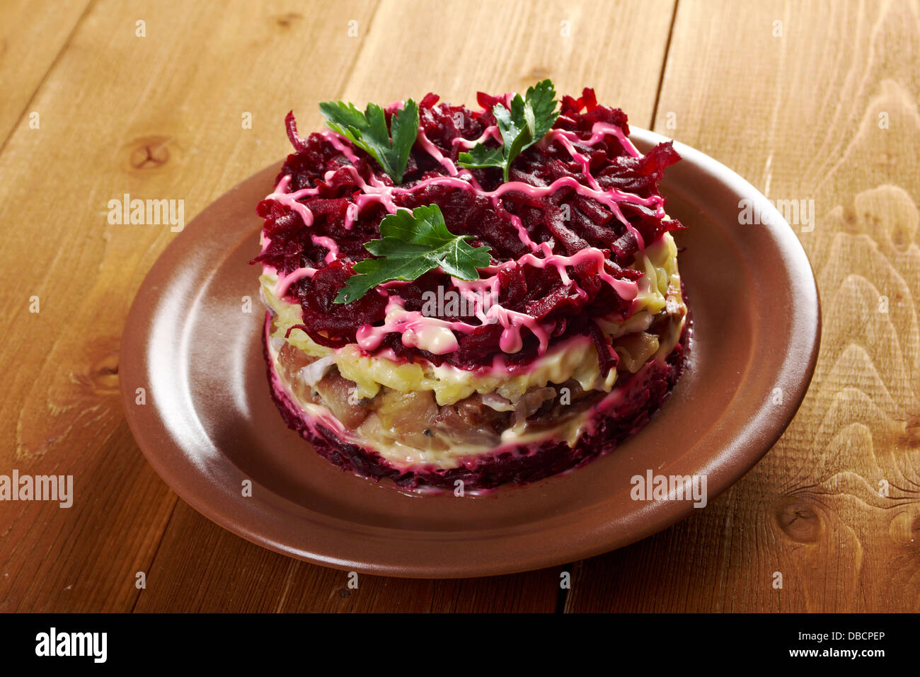 traditional russian salad with salted herring and beet -Selyodka Pod ...