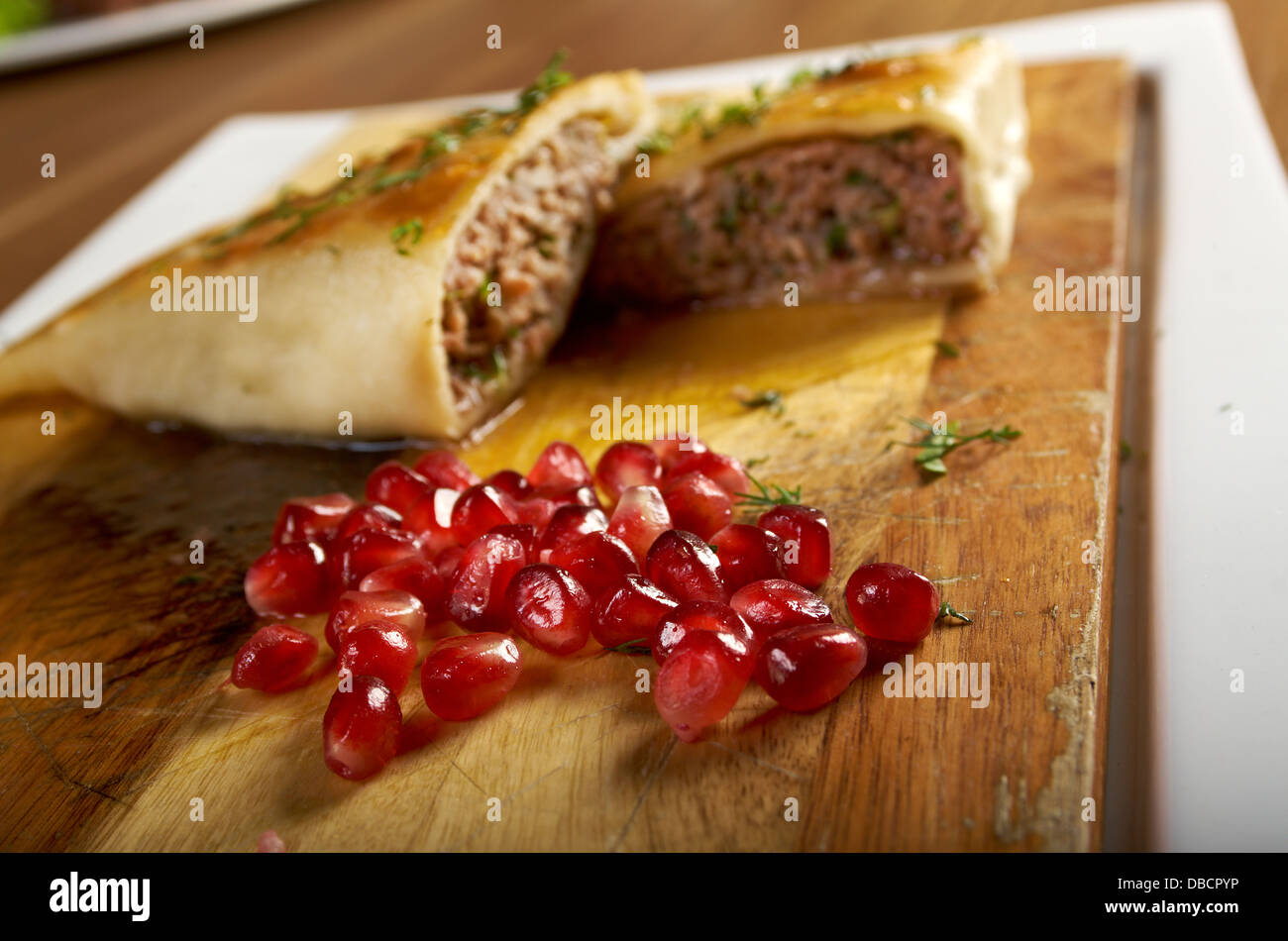 Qutab- baked Chebureki traditional georgian meat pastry.meat in a pitta ...