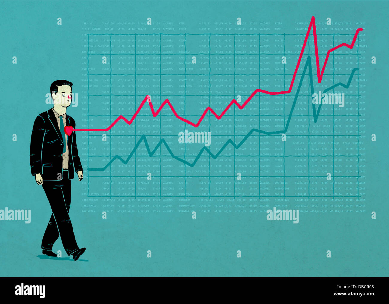 Illustrative image of businessman with line graph representing ups and ...
